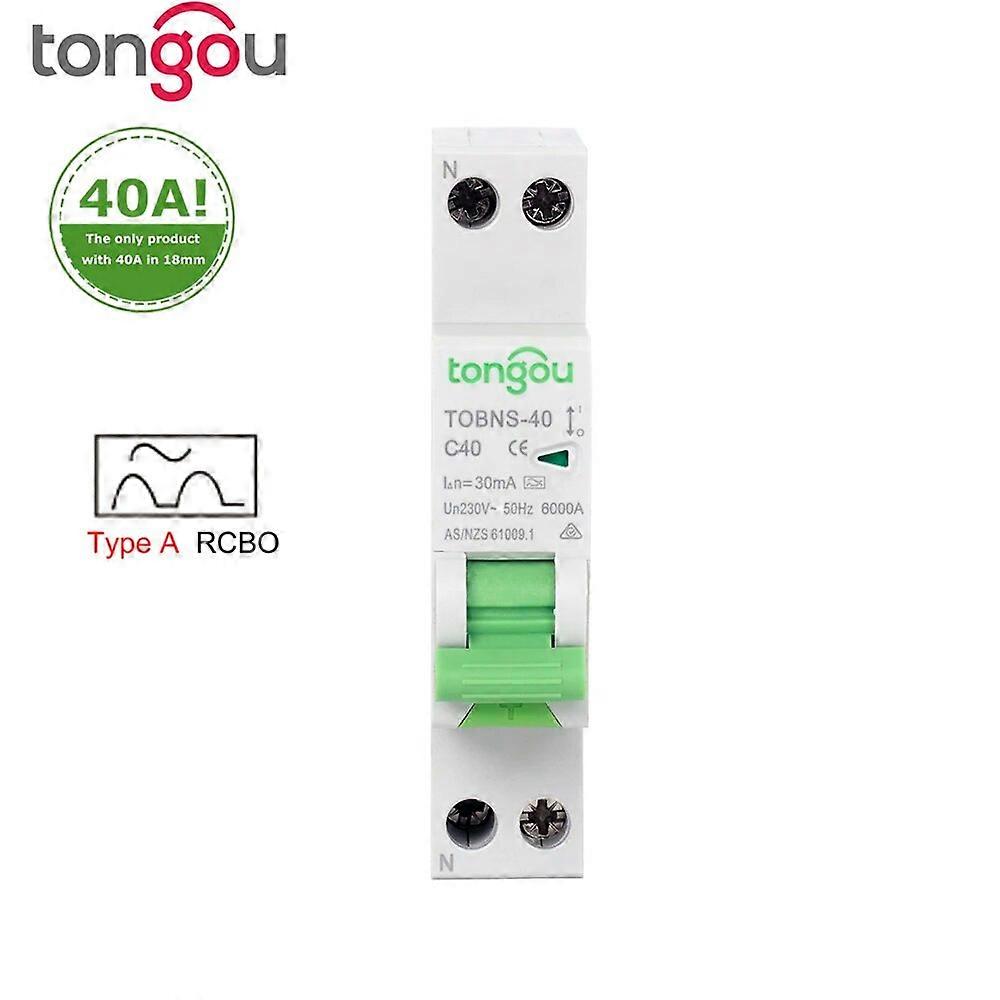 Type A 6KA 18mm RCBO 40A 10mA 30mA Residual Current Circuit Breaker with Over Current and ...