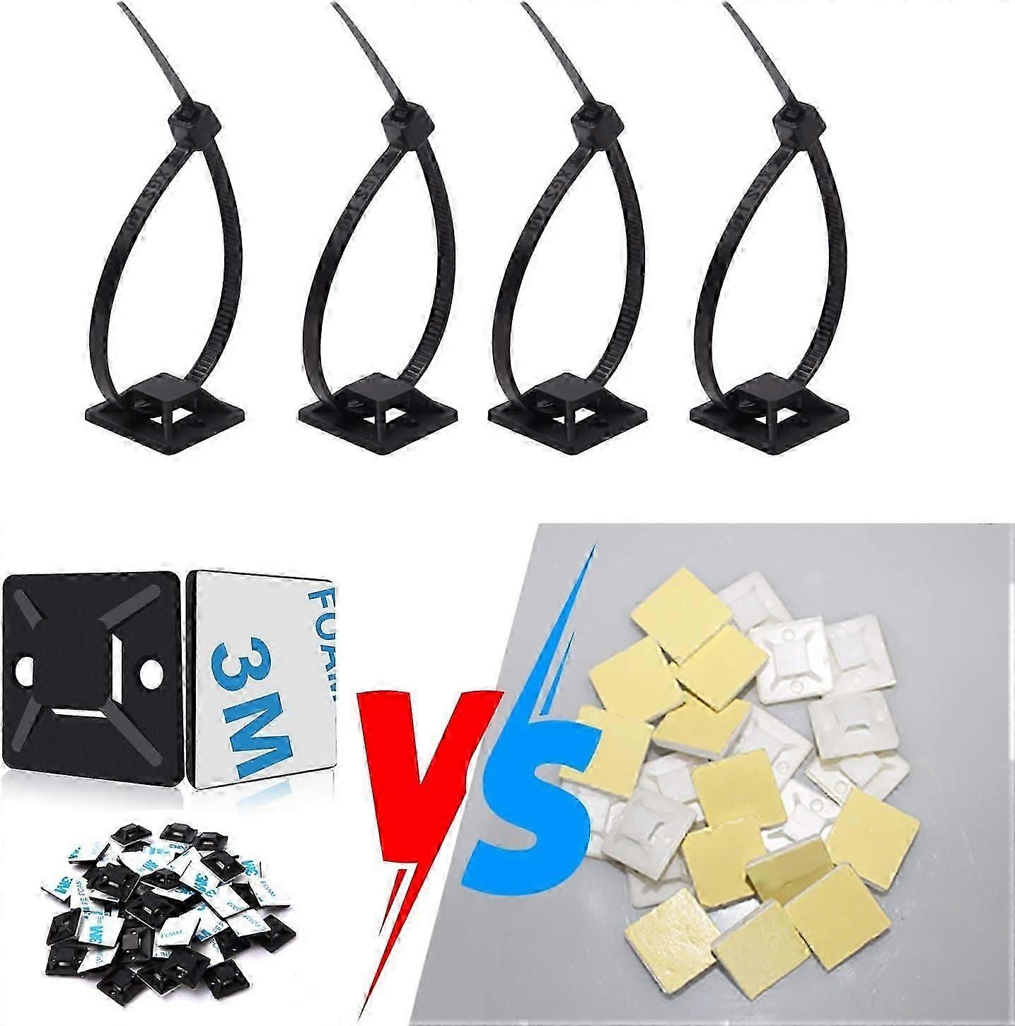 100 Pieces Cable Ties + 100 Pieces Self Adhesive Wire Tie Fixing Base ...