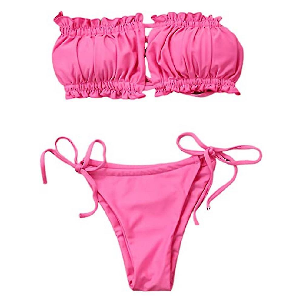 Ladies Sexy Pleated Bikini Women Ruffled Strap Hollow Swimwear Pure ...