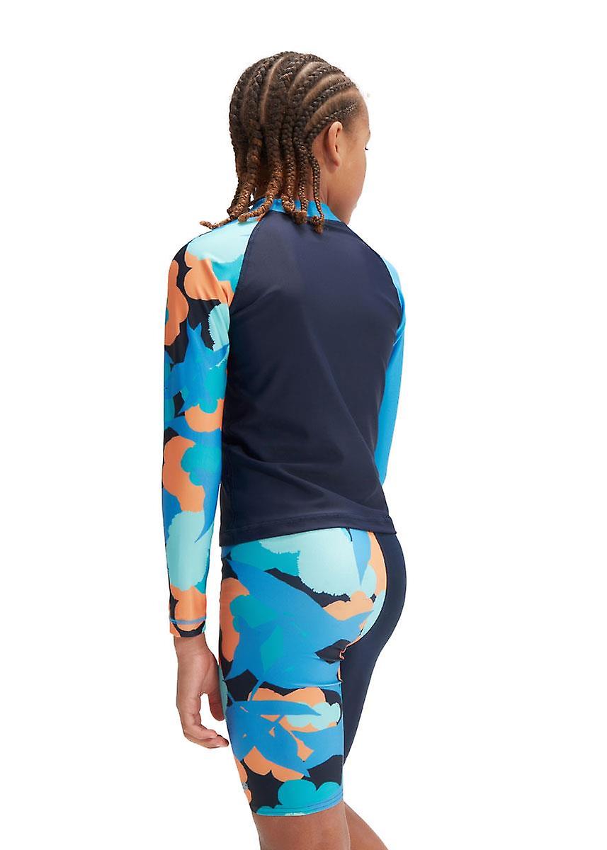 Speedo Boys Printed Long Sleeve Rash Top - True Navy/Baja Blue/ Apricot ...