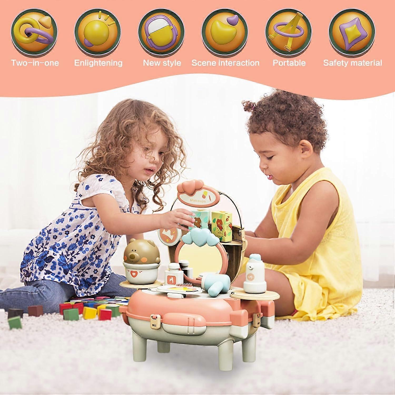 Dressing Table Toys for Children, Kids 2 in 1 Makeup Backpack, Pretend ...