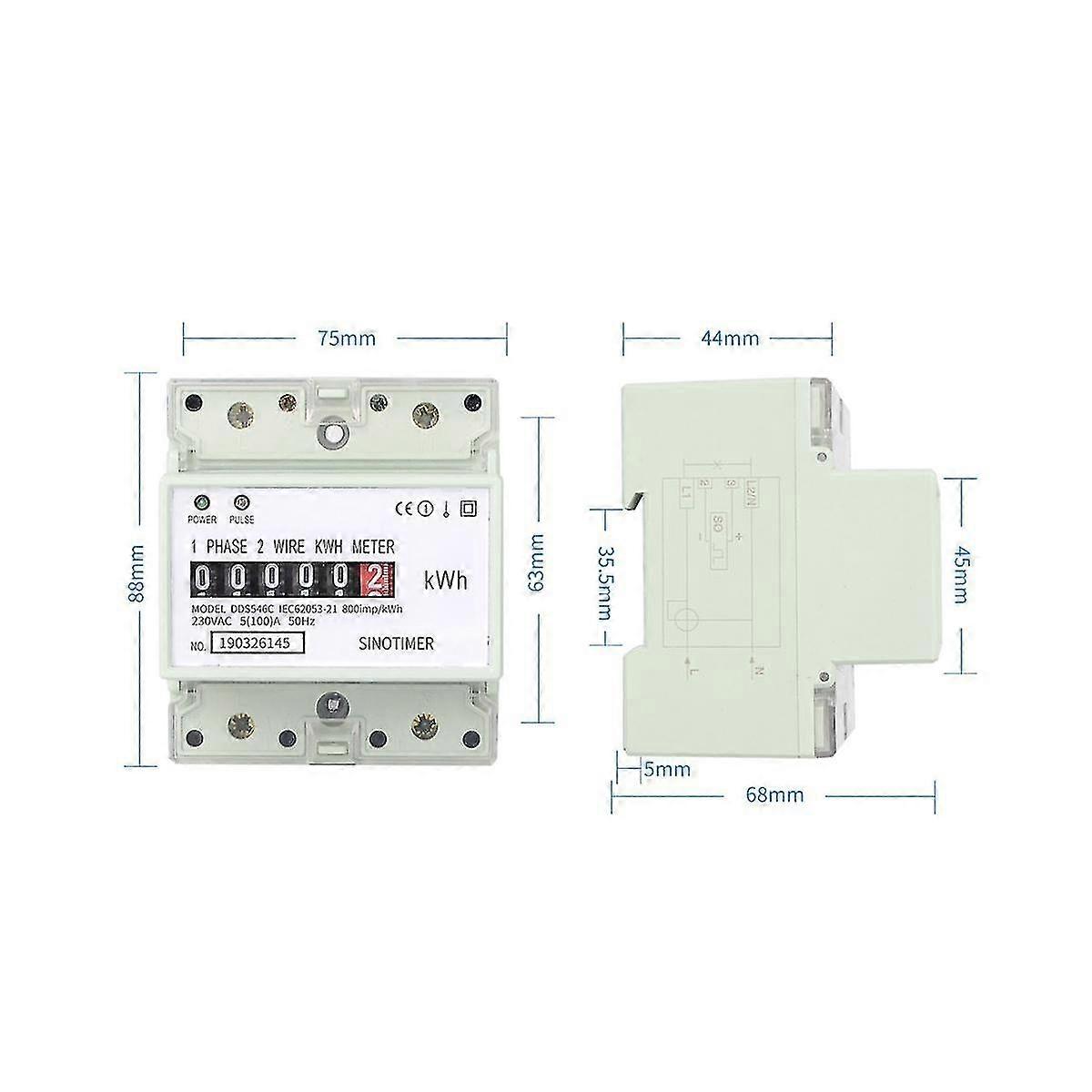 Electric Single Phase Two Wire Ac 220v 100a Energy Meter Kwh Counter ...