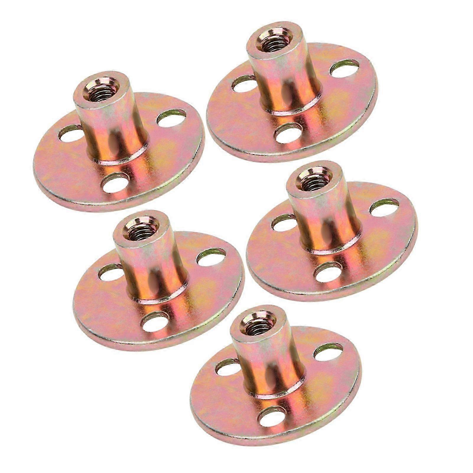 5 Pcs T Nut Flange 3 Hole Galvanized Iron Furniture Fixing Tee Round ...
