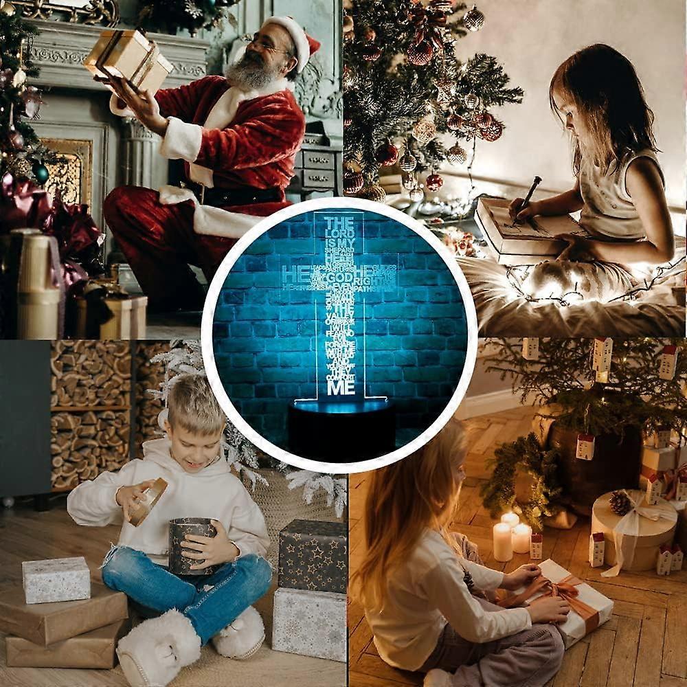 SBSG Christ Jesus Cross 3D Optical Illusion LED Bedroom Decor Table ...