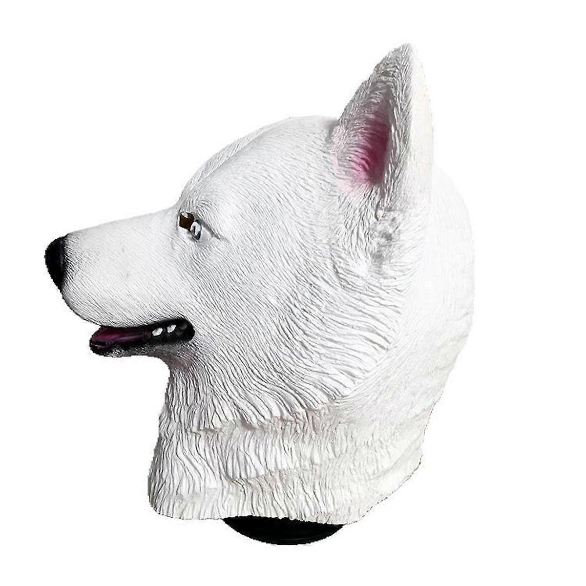 Animal Dog Latex Mask White Husky Dog Head Hood Mask Halloween Cosplay ...