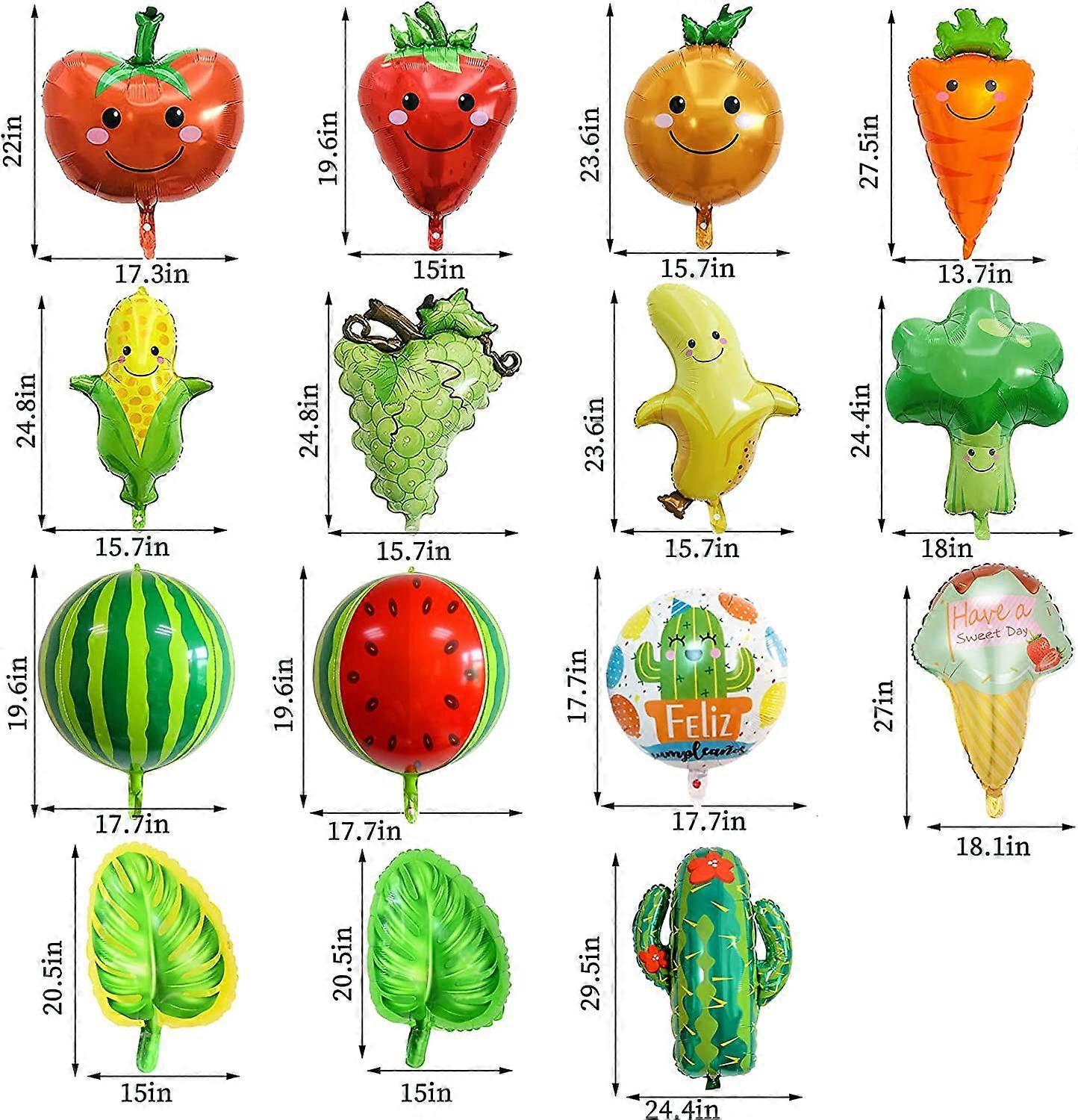 15 pcs Fruit & Vegetable Aluminum foil Balloons, Carrot Broccoli Cactus ...