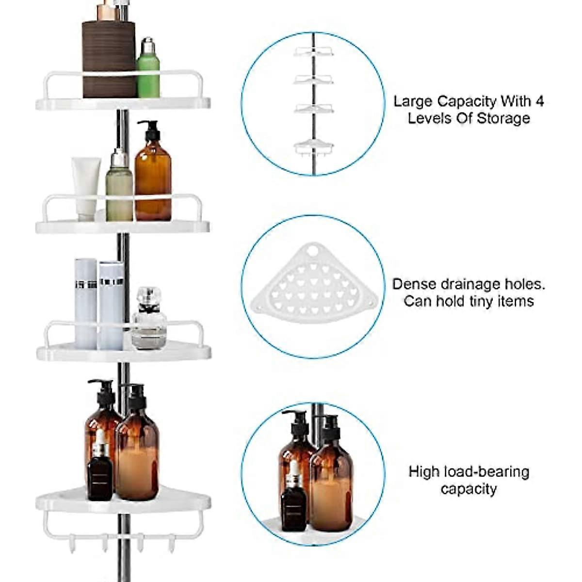 Telescopic Corner Shower Shelf 4 Tier Bathroom Corner Storage No ...