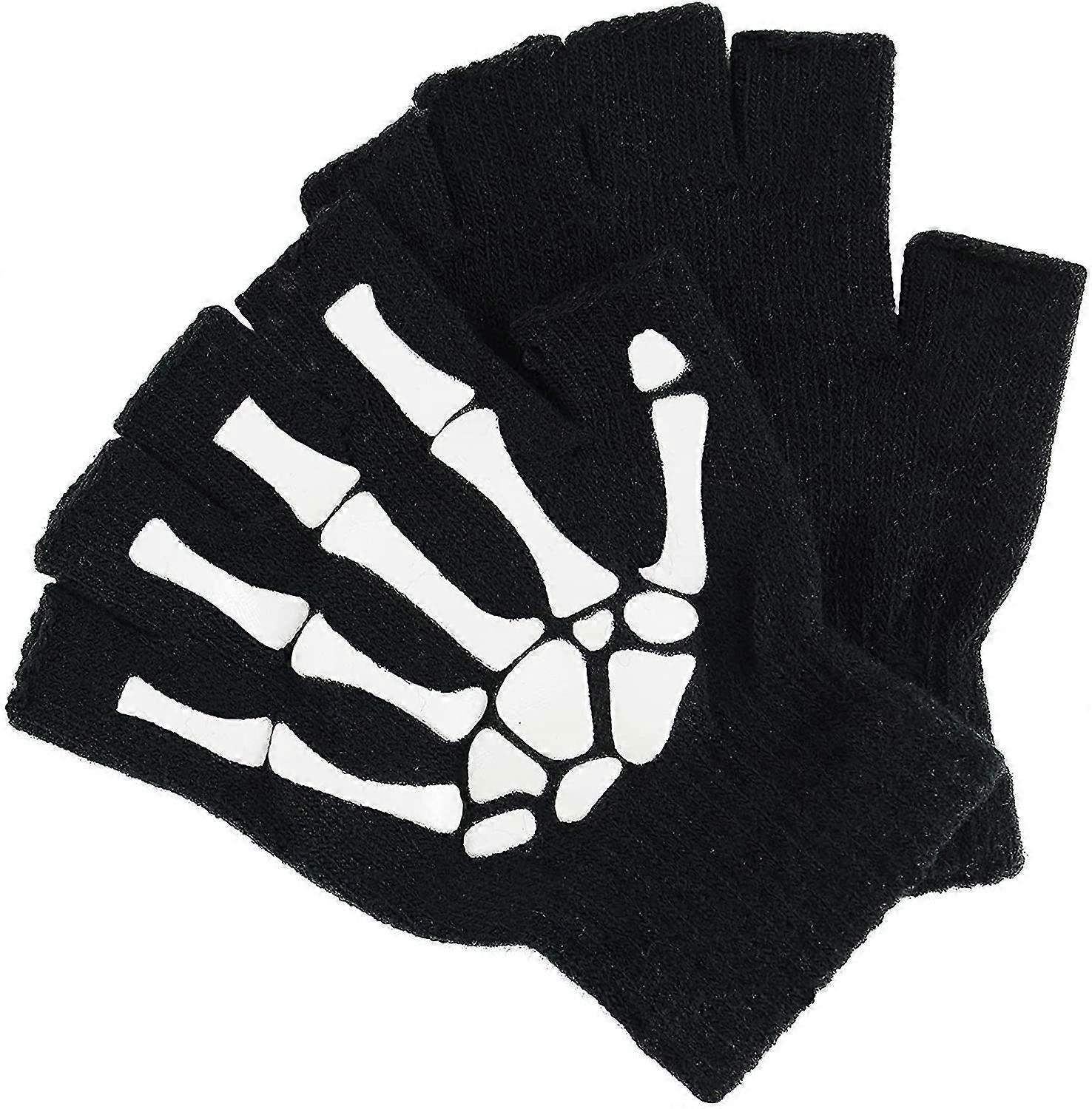 Skeleton Gloves-luminous Stretchy Costum Gloves Fingerless Skull Gloves ...