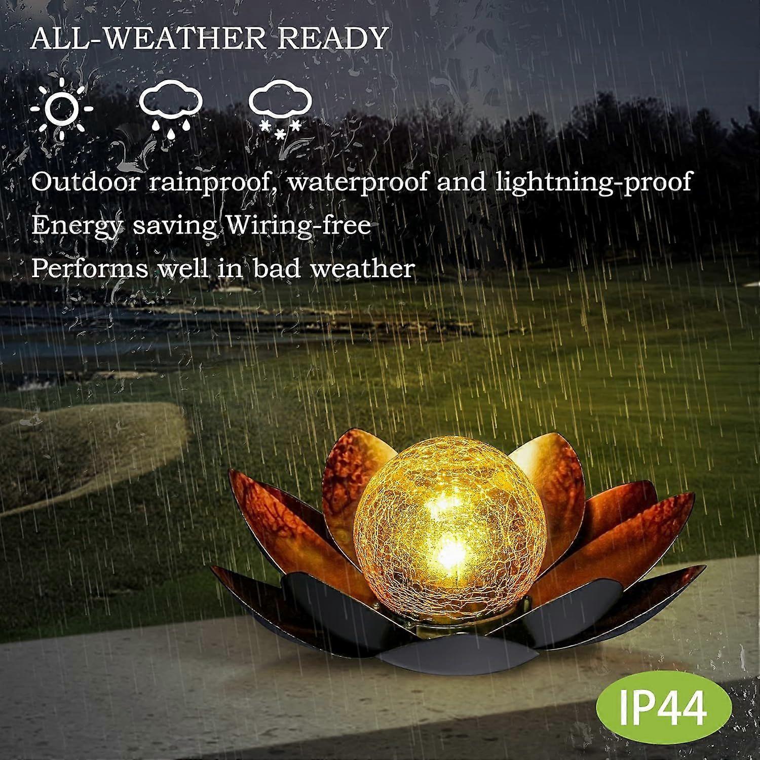 Solar Lotus Light Garden Outdoor Table Decor,Amber Crackle Globe Glass ...