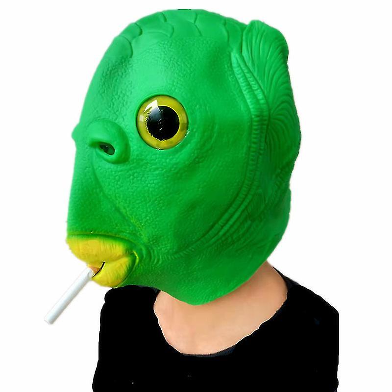 Green Animal Fish Headdress Green Fish Head Cover Funny Ugly Animal ...