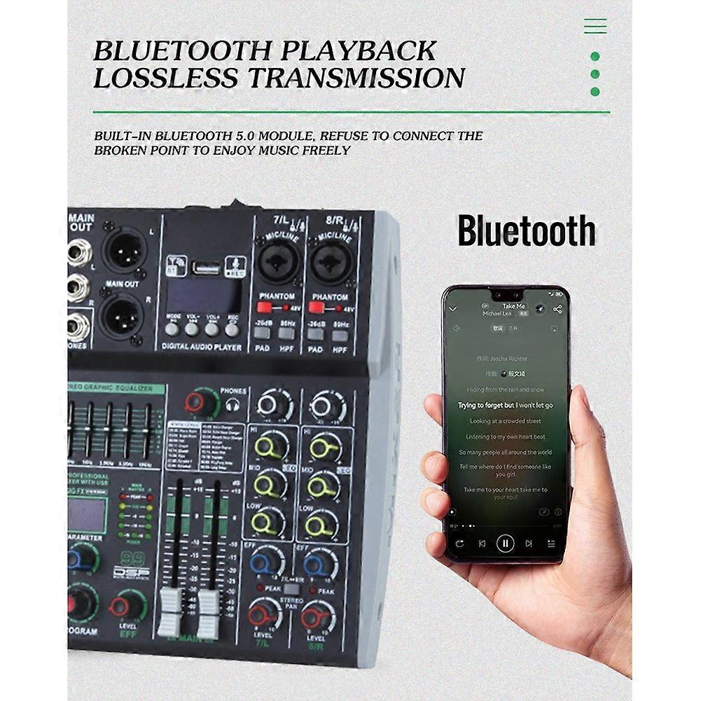 Professional 8 Channel Audio Mixer Built-in 99DSP 7-Segment Balanced ...