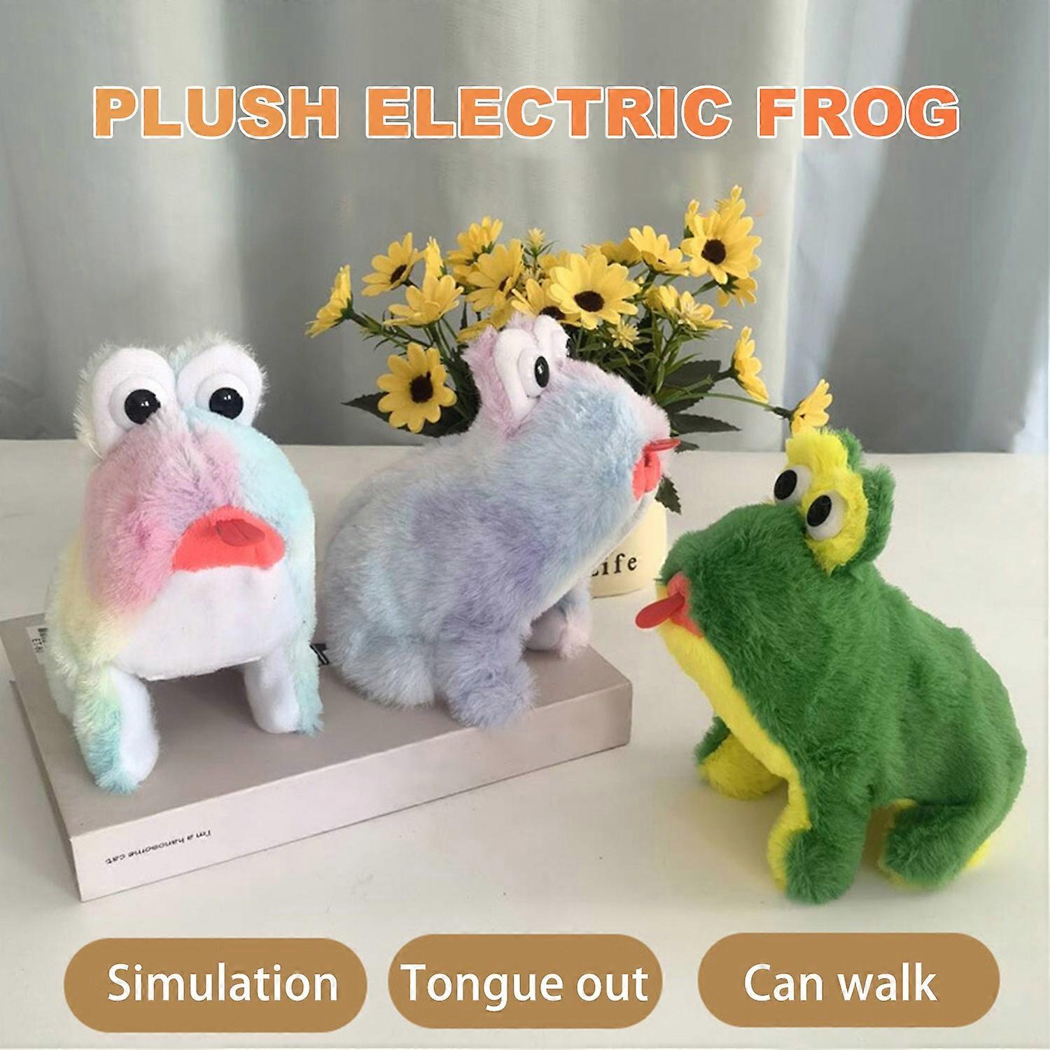 Electric Plush Frog Toy with Sound Movable Tongue Interactive Walking ...