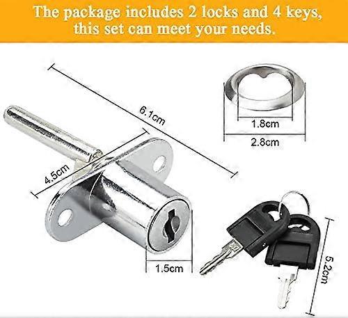 2 Pcs Office Drawer Lock with Keys Zinc Alloy Cylinder Lock for Wooden ...