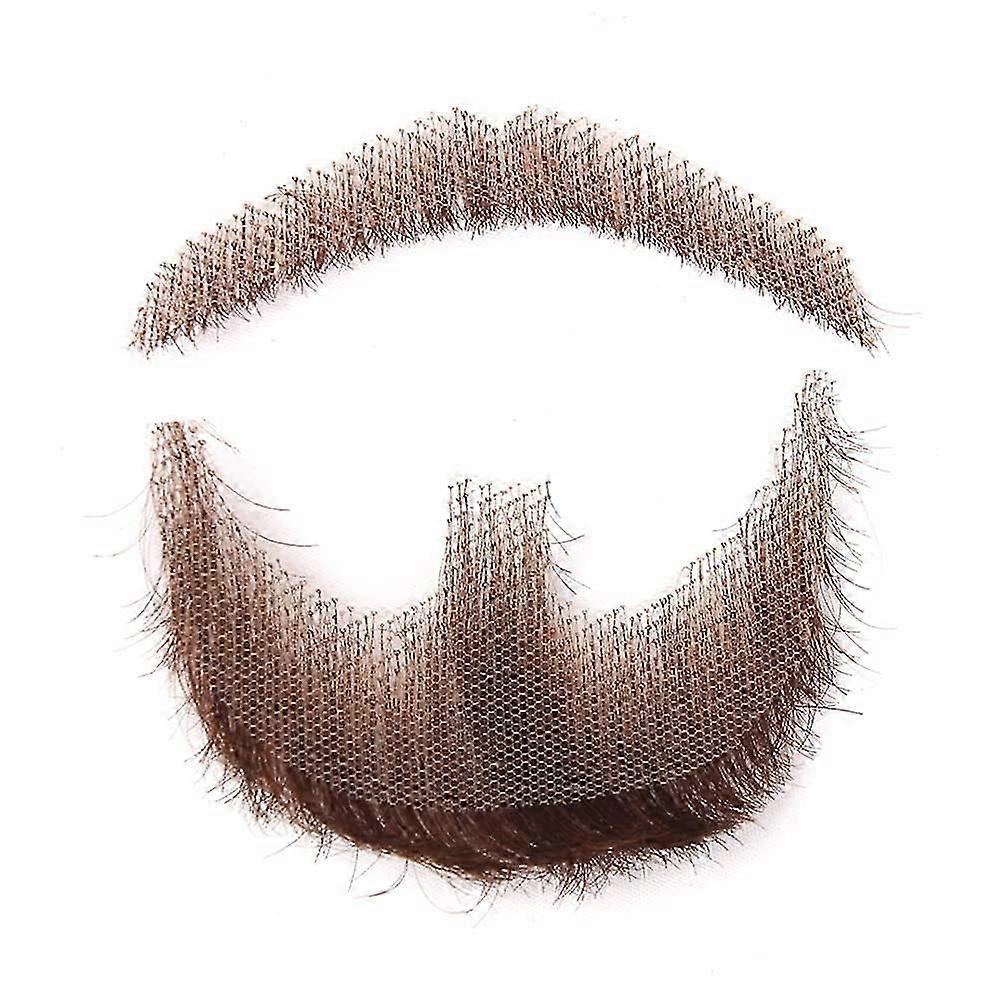 Fake Human Hair Beard for Men One Pair Brown Fake Mustache Fake ...
