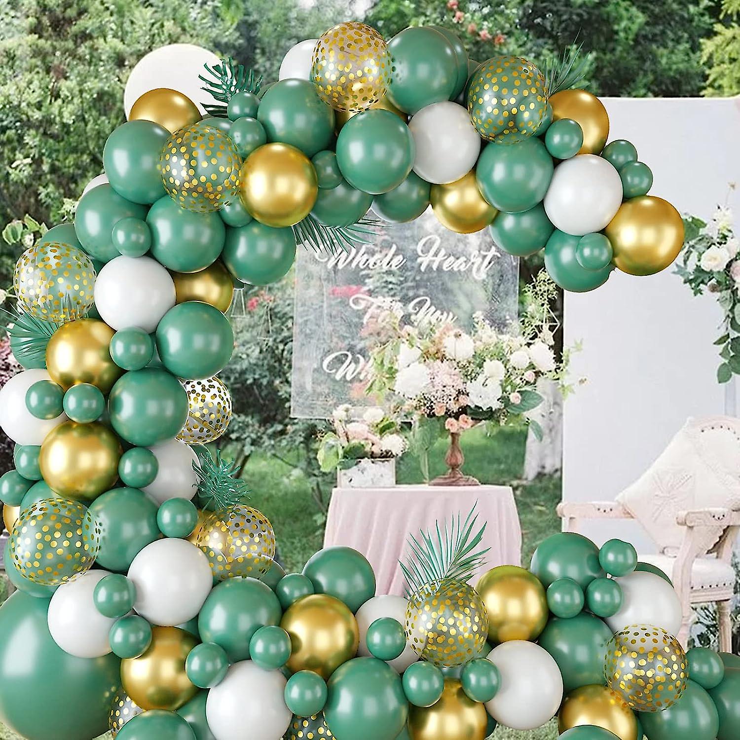 Sage Green Gold Balloon Garland Arch Kit, 96pcs Sage Green Gold White Latex Balloons For Baby ...