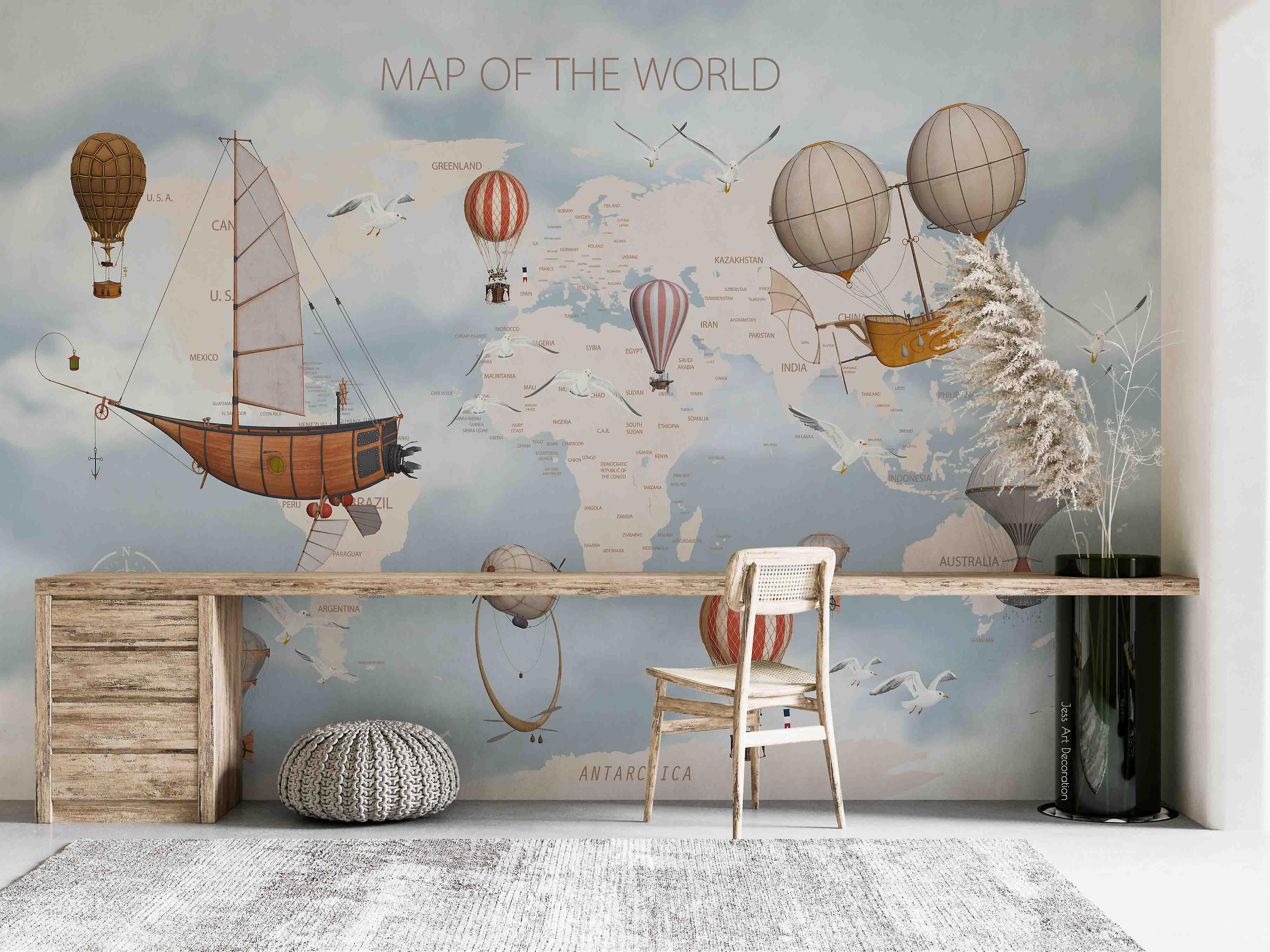 3D Cartoon World Map Wall Mural Wallpaper Sww 2 | Fruugo UK