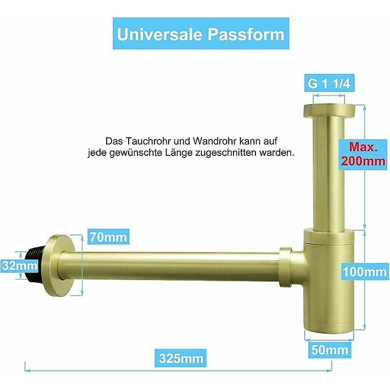 Universal design siphon in brushed brass for washbasin and bathroom ...