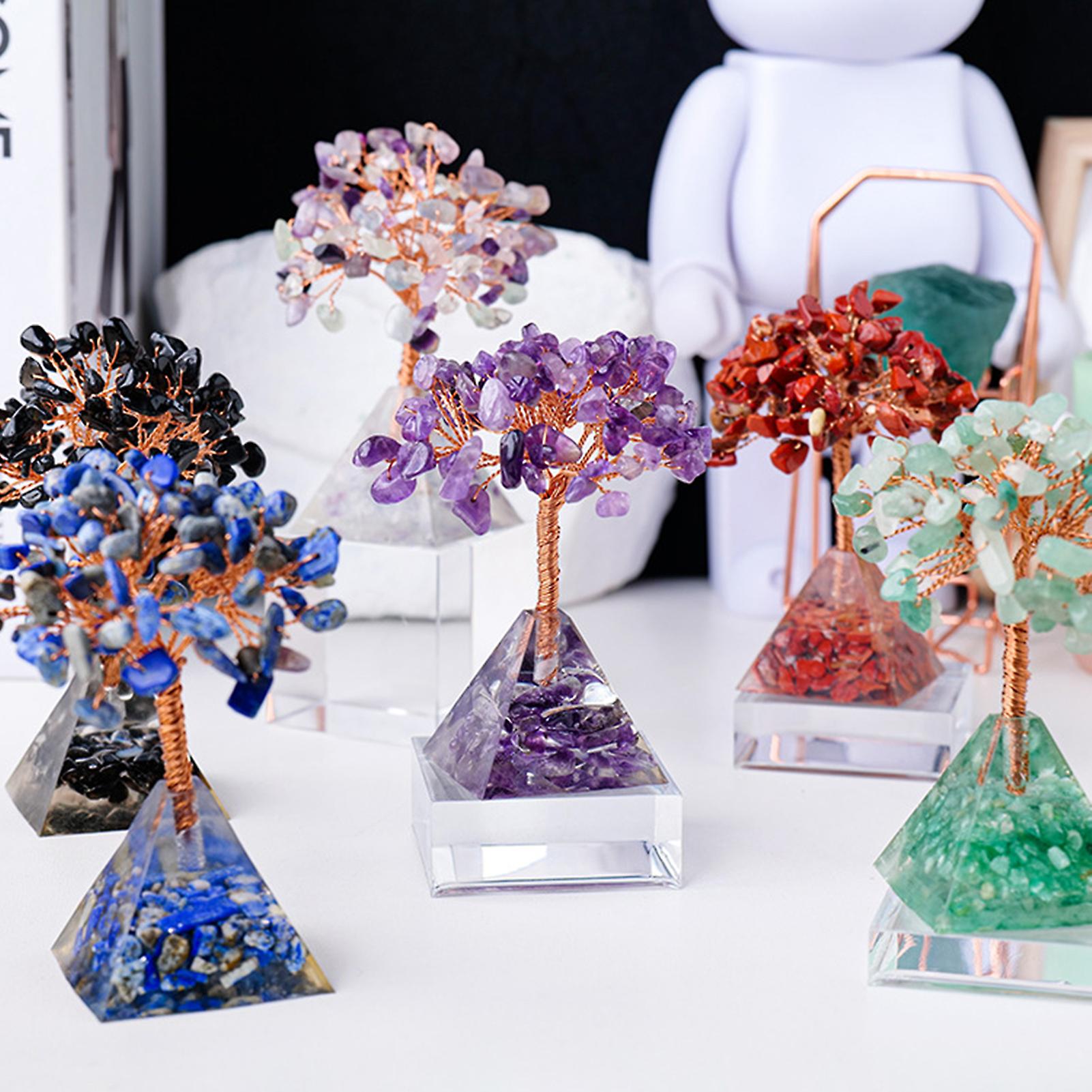 Natural Stone Tree Figurine with Base Positive Healing Energy Copper ...