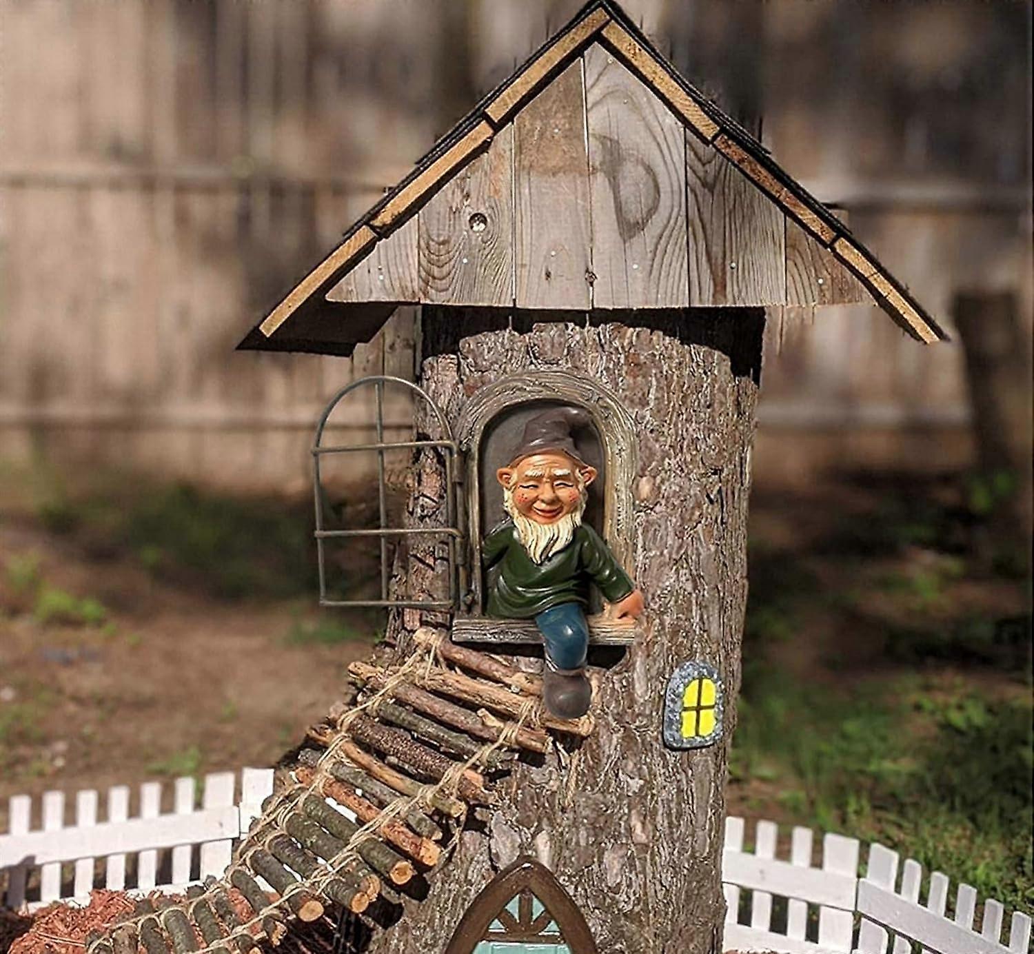 Garden Gnome Statue Elf Out The Door Tree Hugger, Garden Peeker Yard ...