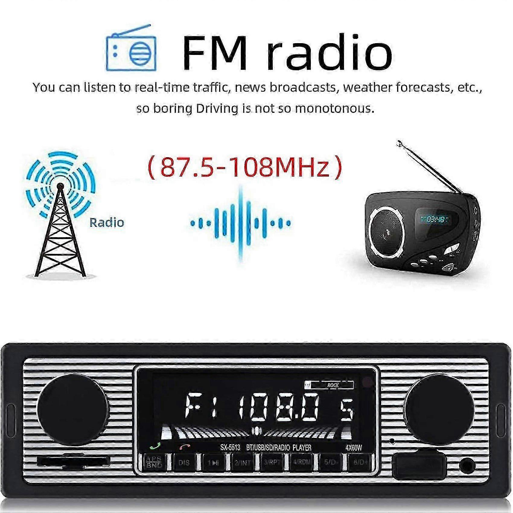 1 DIN Retro Car Stereo Audio Automotive Bluetooth with USB USB/SD/AUX ...
