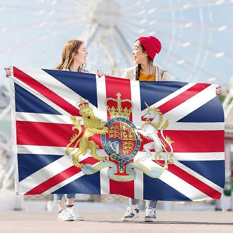 Union Jack Flag British Flag UK Flag with Royal Coat of Arms 100% polyester Double Seam 2 ...