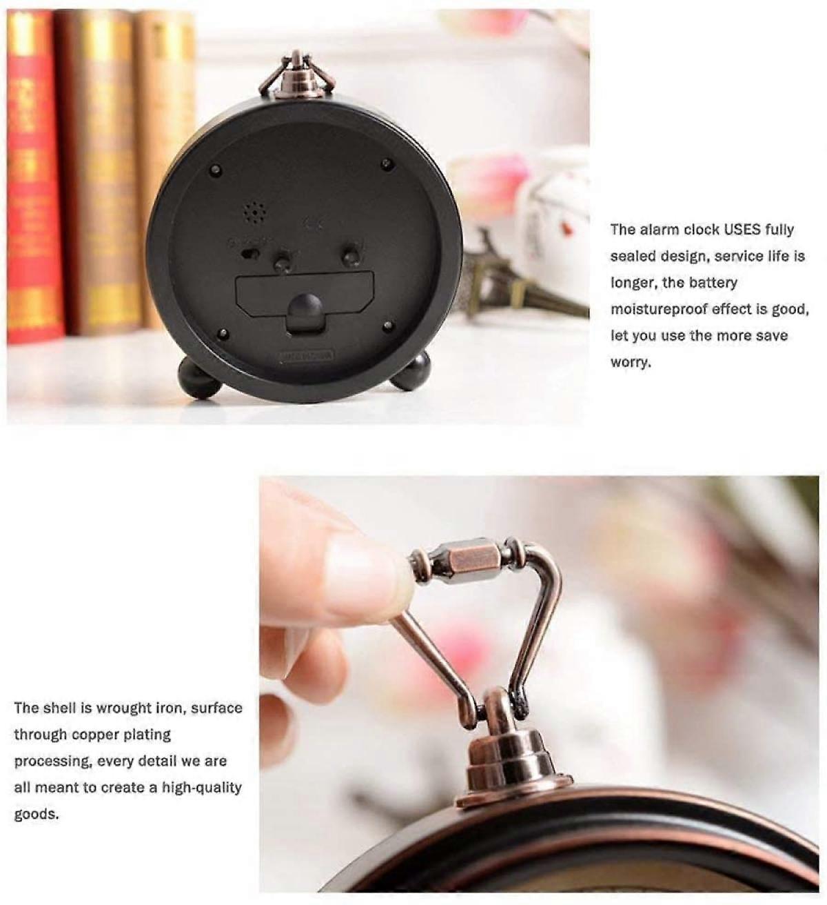 Table Clock, 5.2" Retro Vintage Non-Ticking Desk Alarm Clock, Small ...
