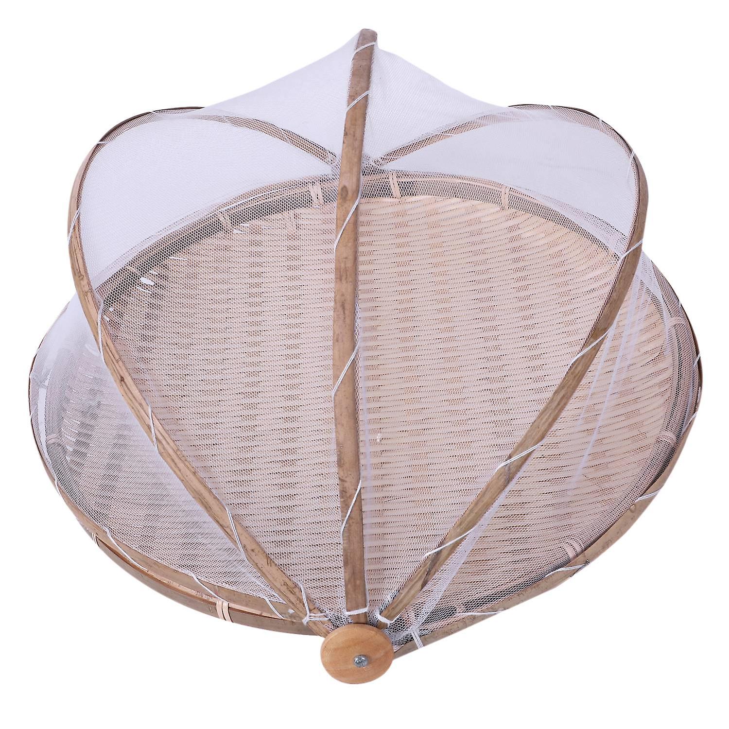 Handmade Bamboo Woven Bug Proof Wicker Basket Picnic Fruit Tray Food