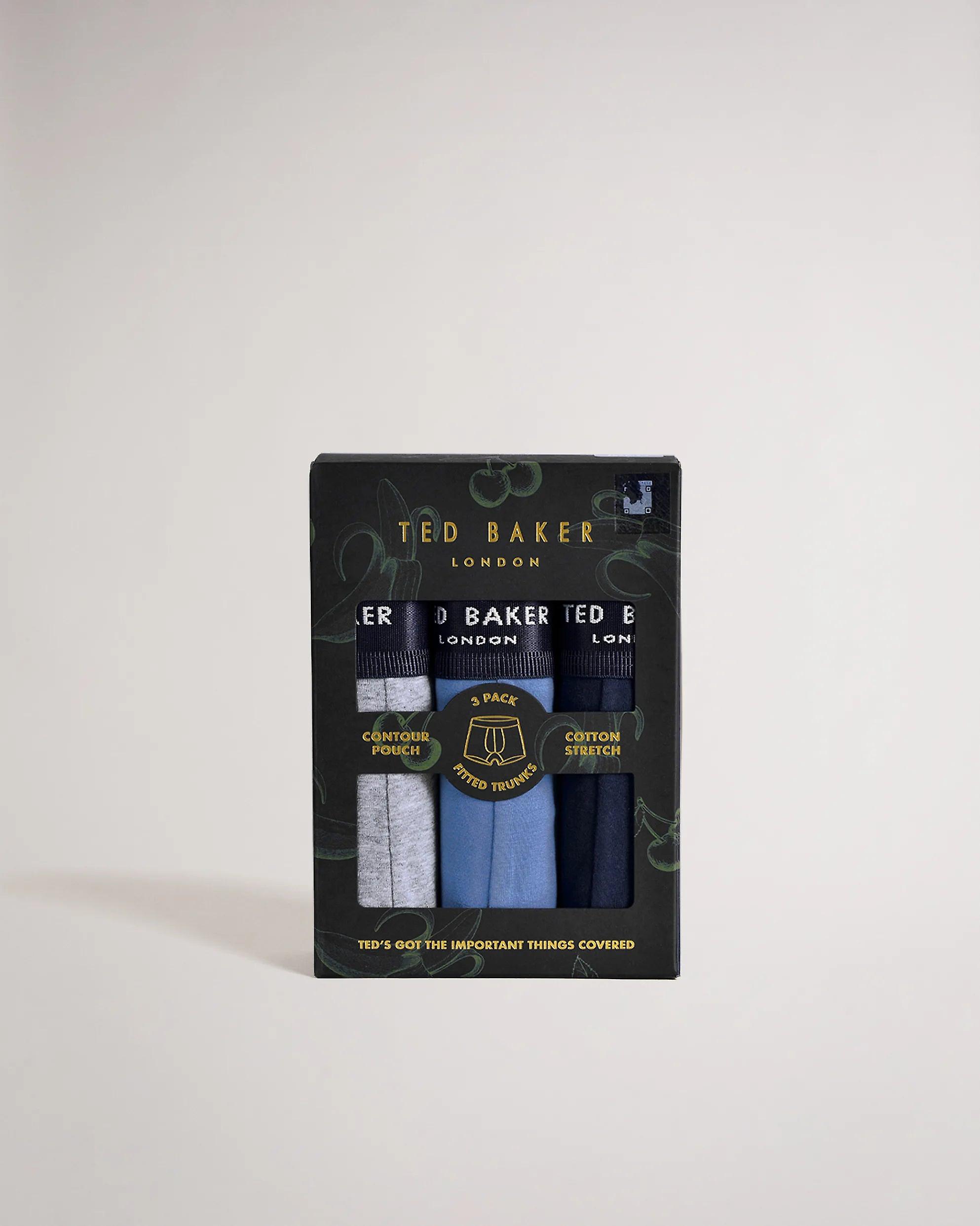 Ted Baker 3 Pack Cotton Stretch Fashion Trunks - Grey / Navy / Blue | Fruugo UK