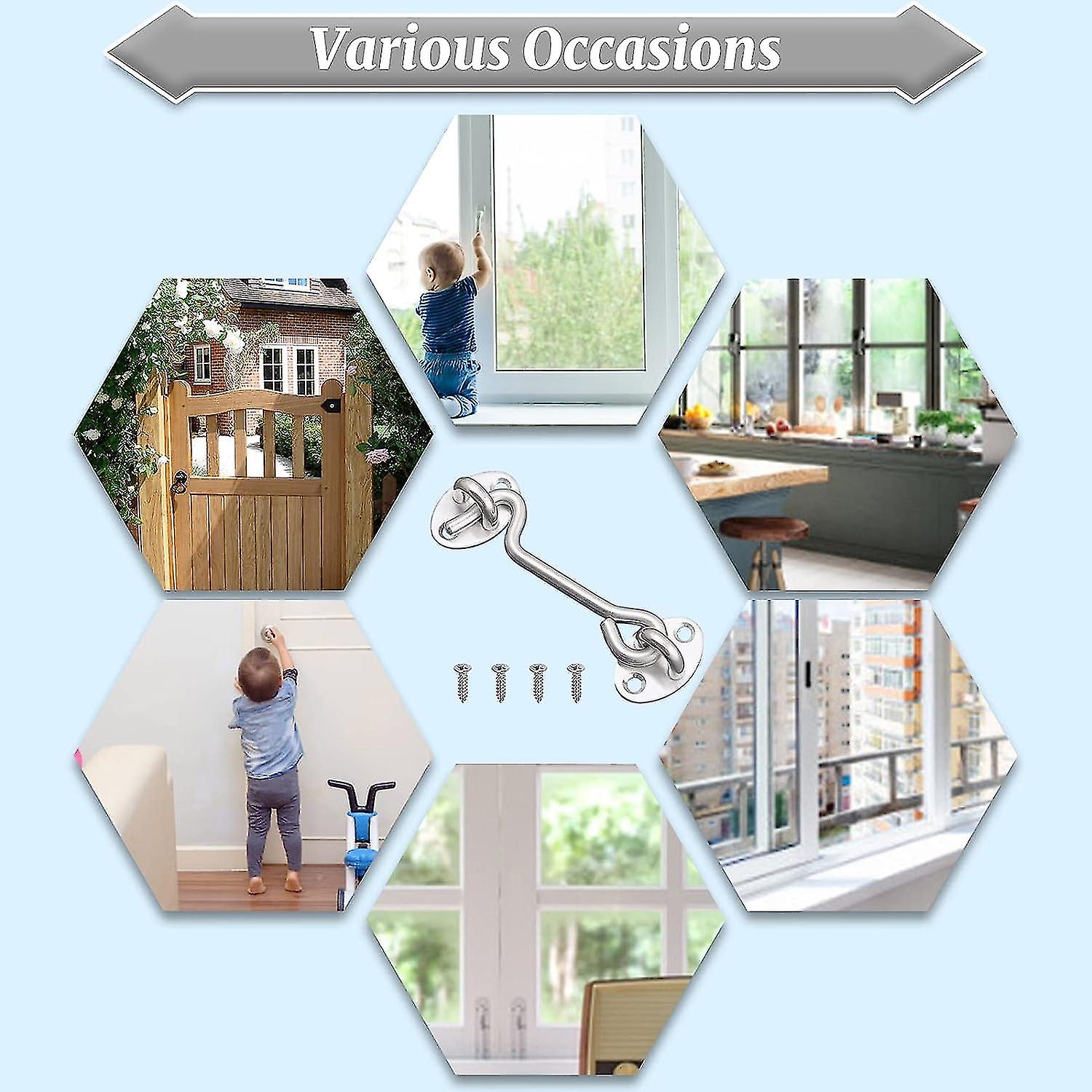 3 Inch Hook Eye Latch Door Lock,silver Cabin Hooks Stainless Steel ...