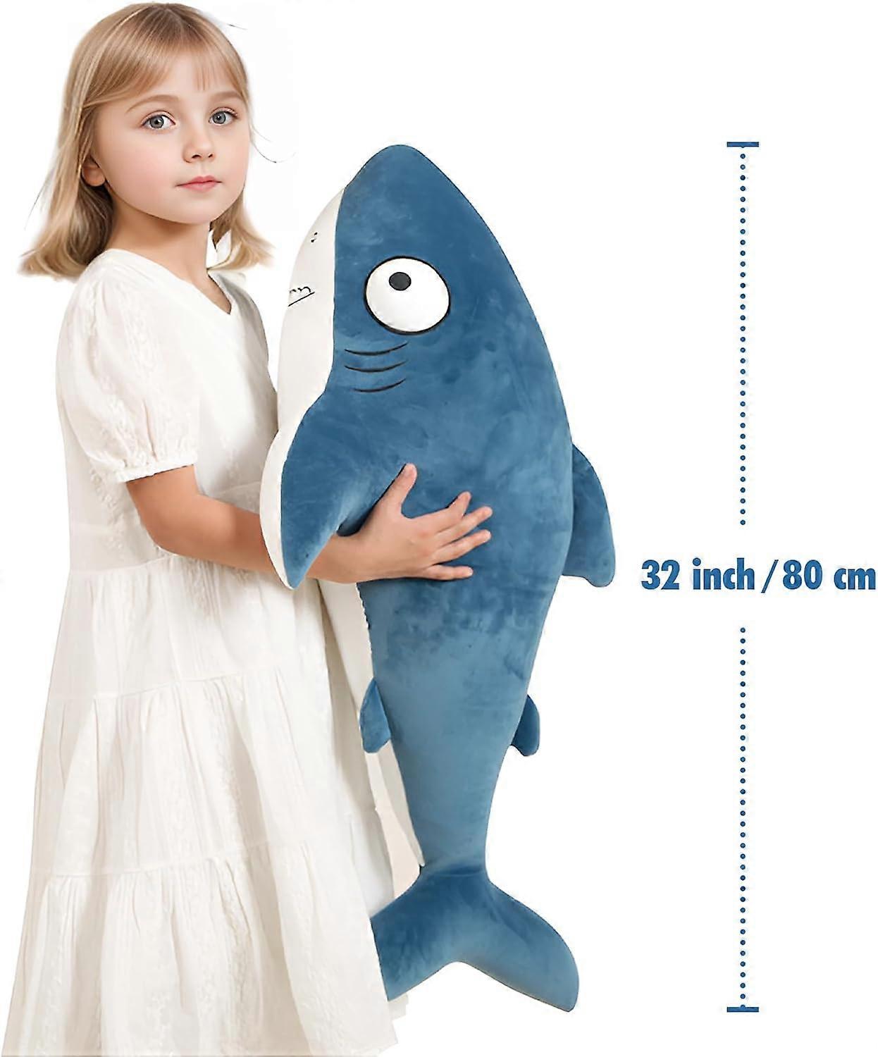 32 Blue Giant Sharks Plush,Large Whale Shark Stuffed Animals, Big Ocean Sea Fish Squishy Body ...