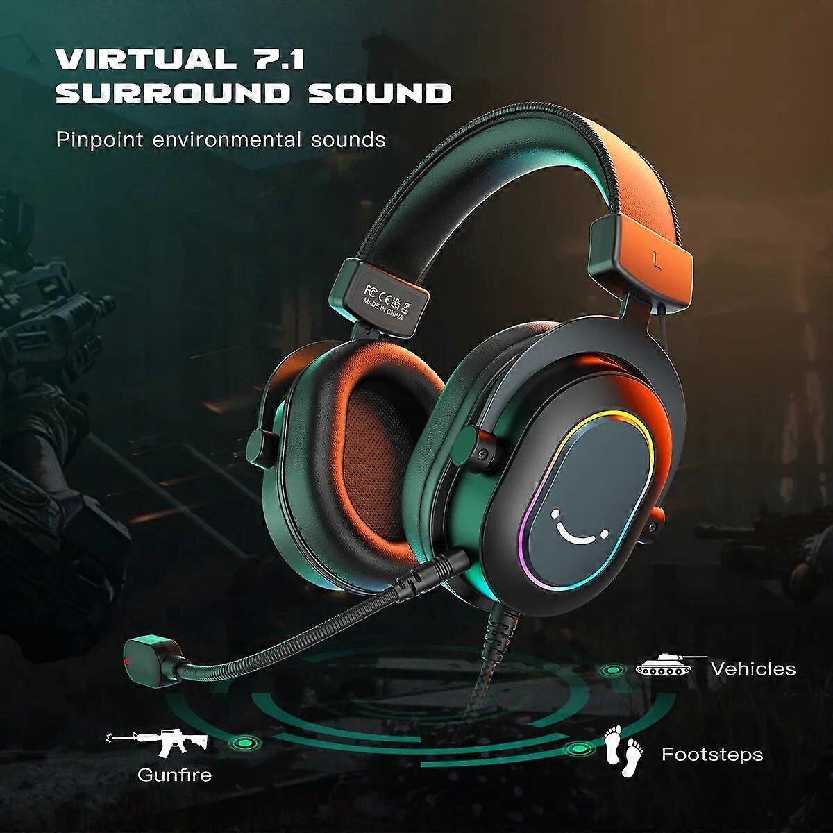 Dynamic Rgb Gaming Headset With Mic Over-ear Headphones 7.1 Surround ...