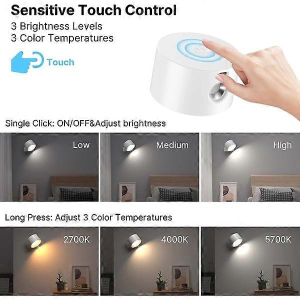 Indoor wall lamp, wall lamp with USB charging, 3 colors and 3 levels ...