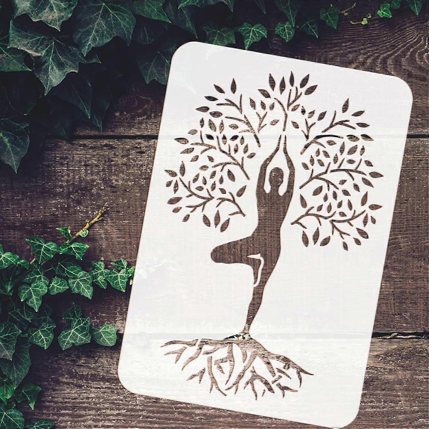 Tree of Life Stencil 8.3x11.7inch Reusable Tree Pose Stencil Yoga Pose ...