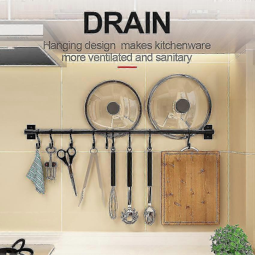 Kitchen Hanging Rack With Hooks Wall Mounted Holder Space Aluminum ...