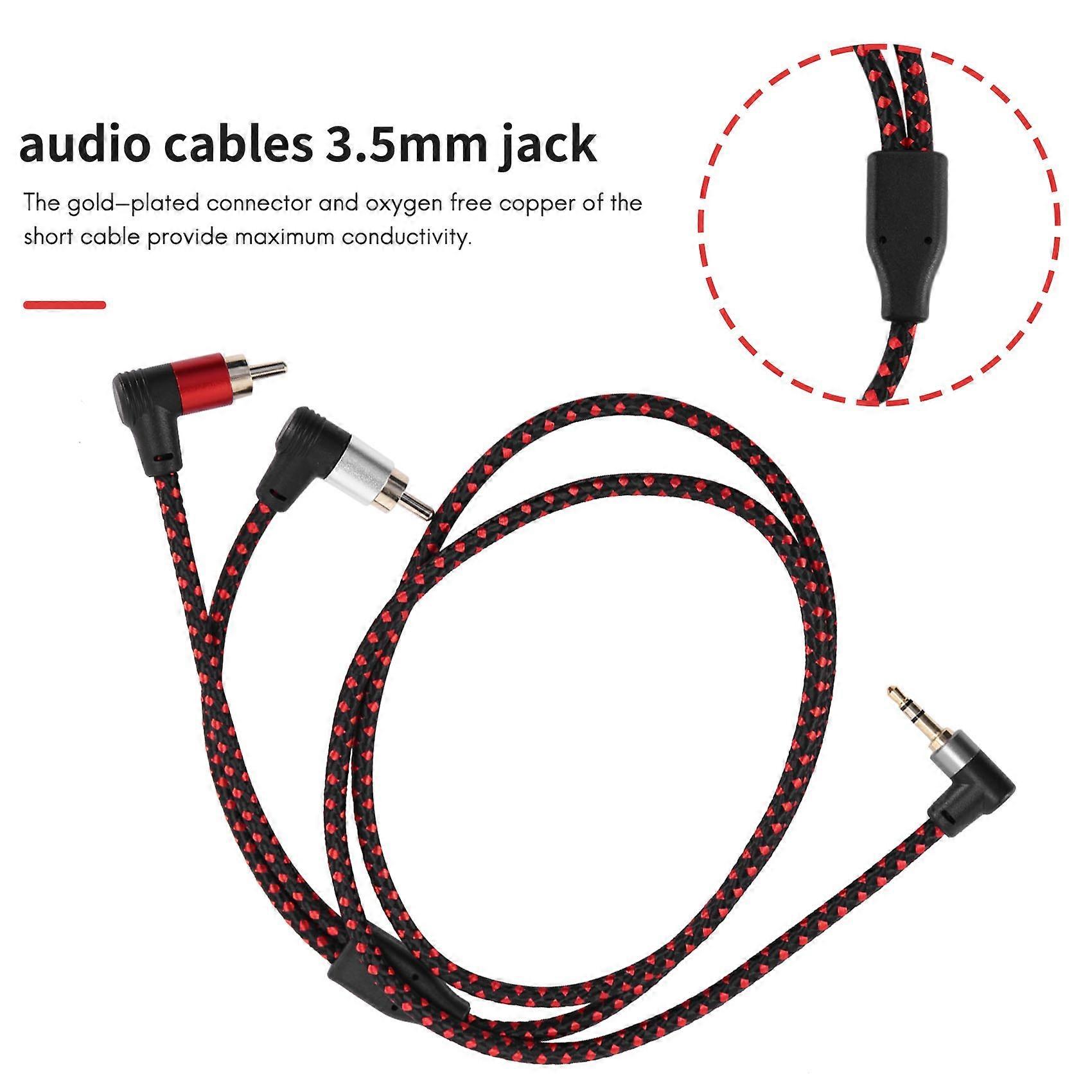 90 Degree 3.5mm Male to 2 RCA Male Cable Right Angle Stereo AUX Y Splitter Cord Microphone Jack ...