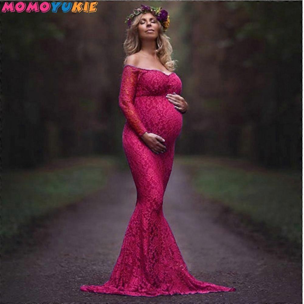 JWL-Seksi Omuzsuz Hamile Elbiseleri Fotoğraf Çekimi Fırfırlar Hamilelik ...