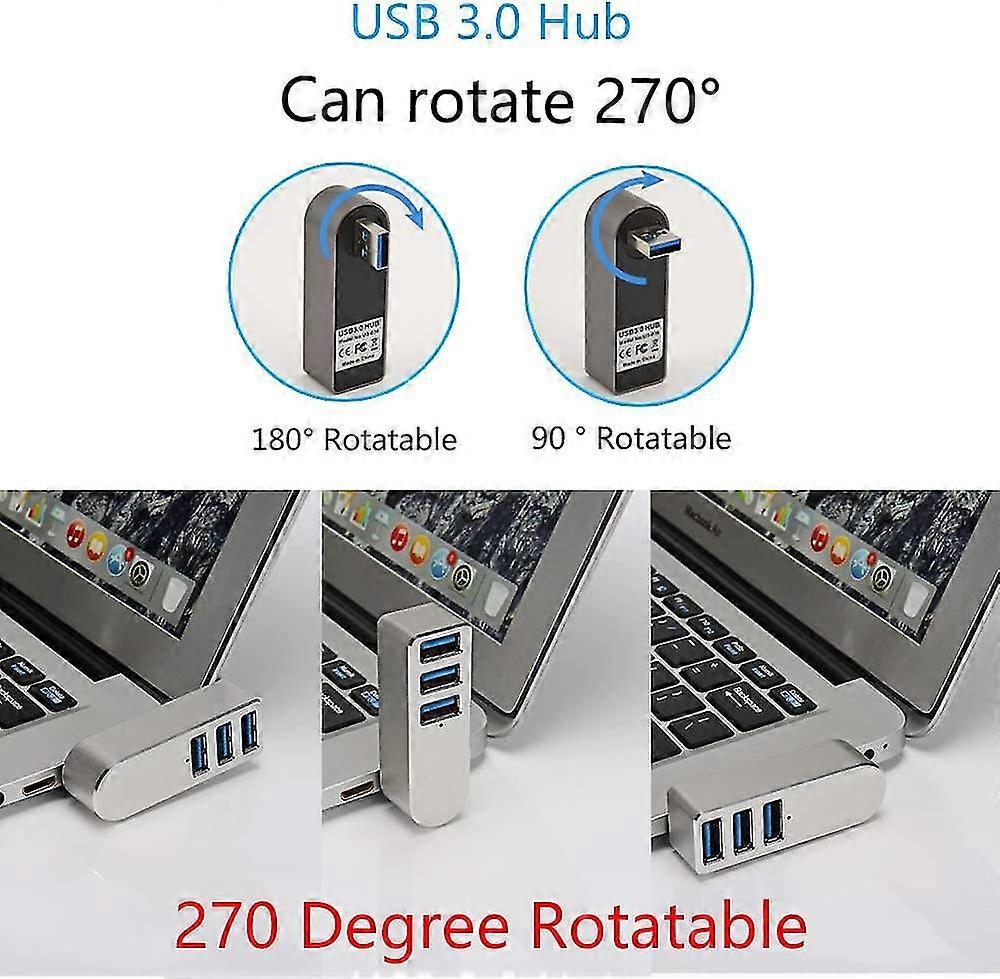 Usb 3.0 Hub, 270 Rotatable Usb Splitter, Aluminum 3 Port Mini Usb 3.0 ...