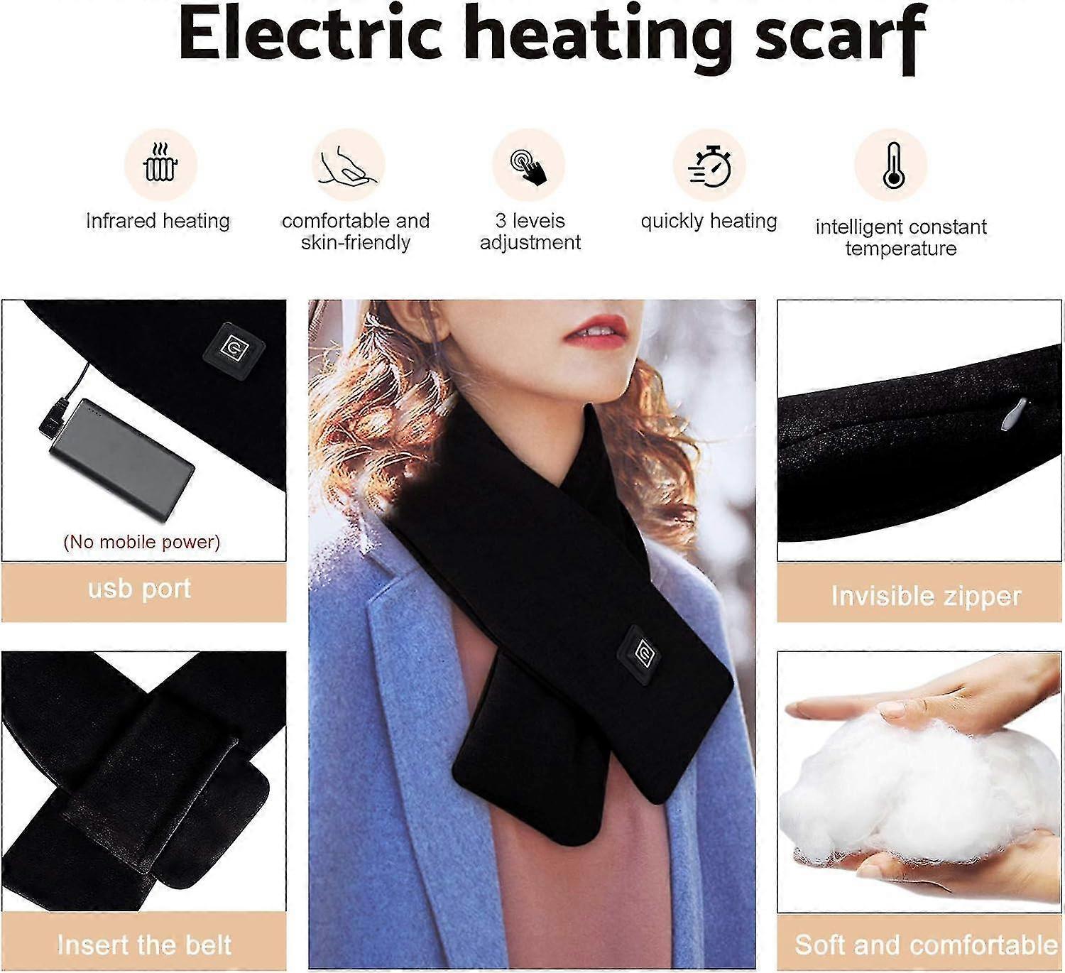 USB Heated Scarf for Men and Women, Unisex Electric Winter Scarf with 3 ...
