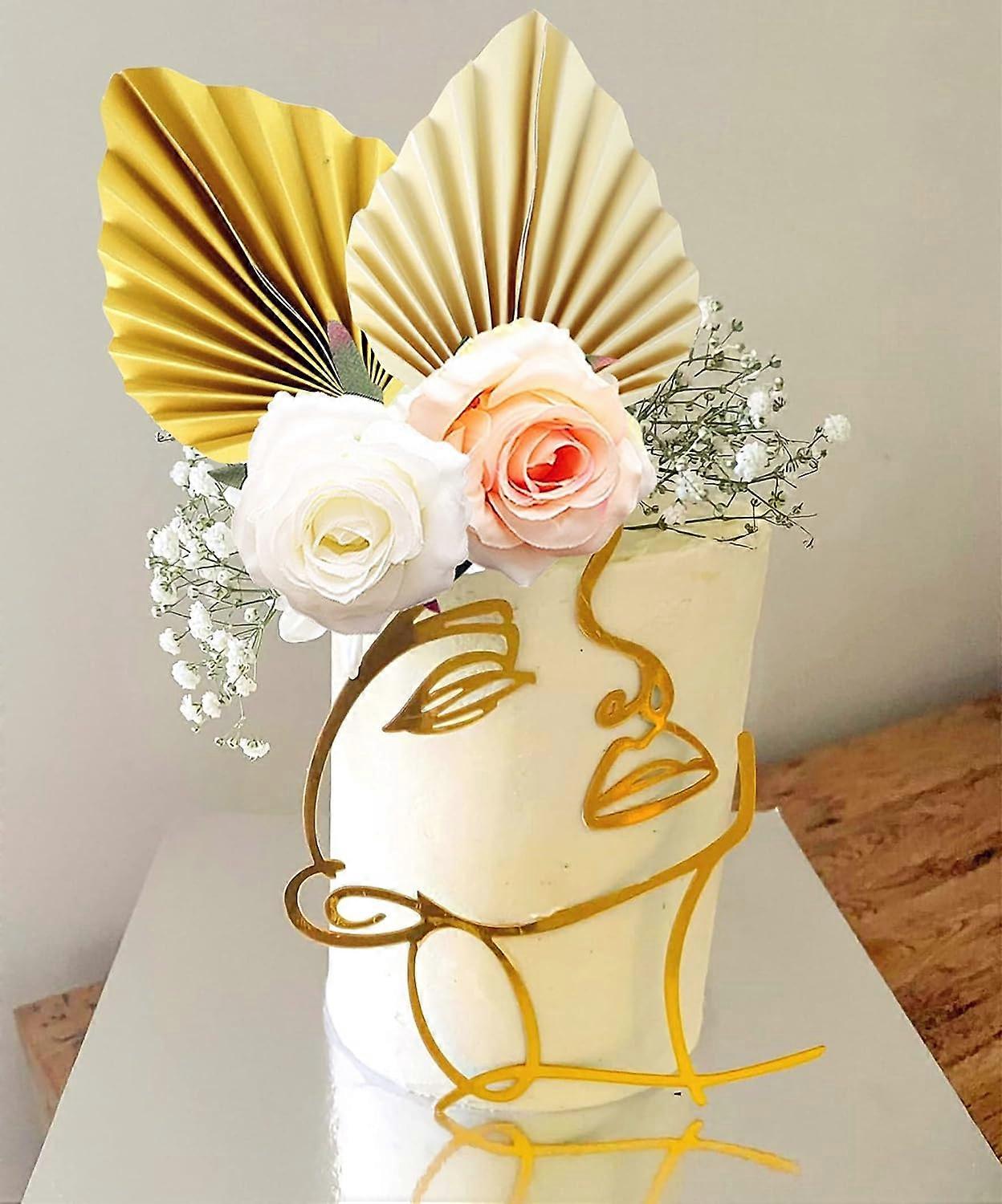 Red Acrylic Minimalist Art Lady Face Cake Topper Rose Cake Topper ...