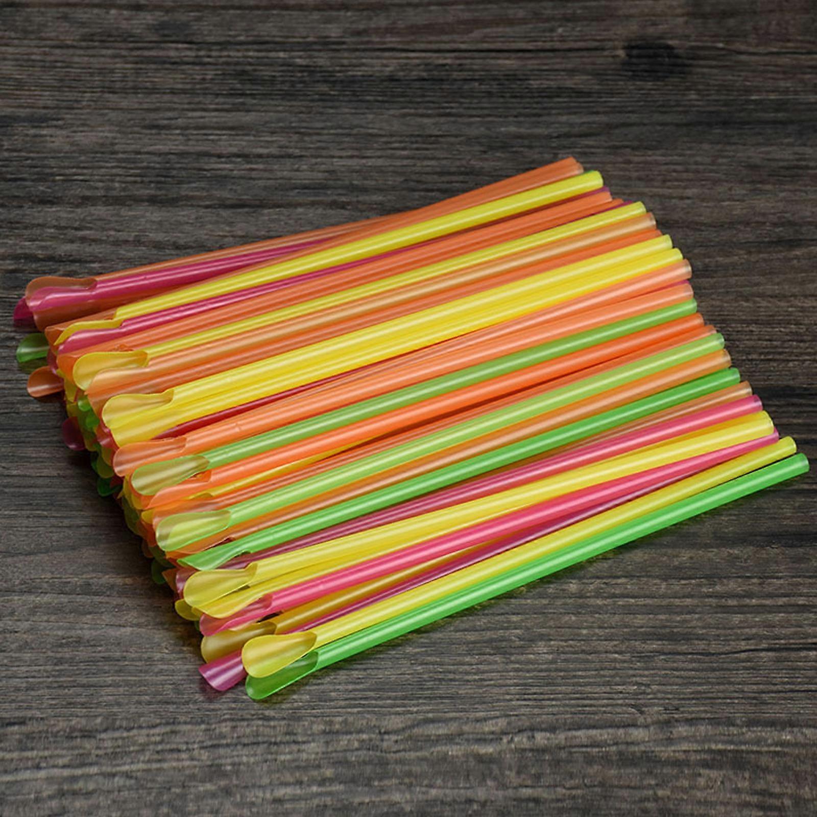 100 Count 8 Inch Spoon Straws - Colorful Plastic for Milkshakes, Ice ...