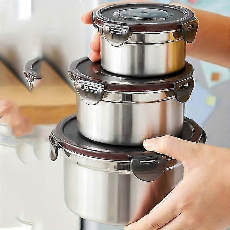 Set of Three Stainless Steel Food Storage Containers with Lids, Salad ...