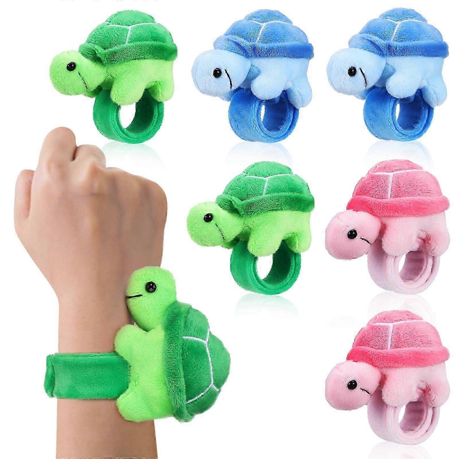 6 Pcs Slap Bracelet Stuffed Animals Turtle Snap Bracelets Plush Slap ...