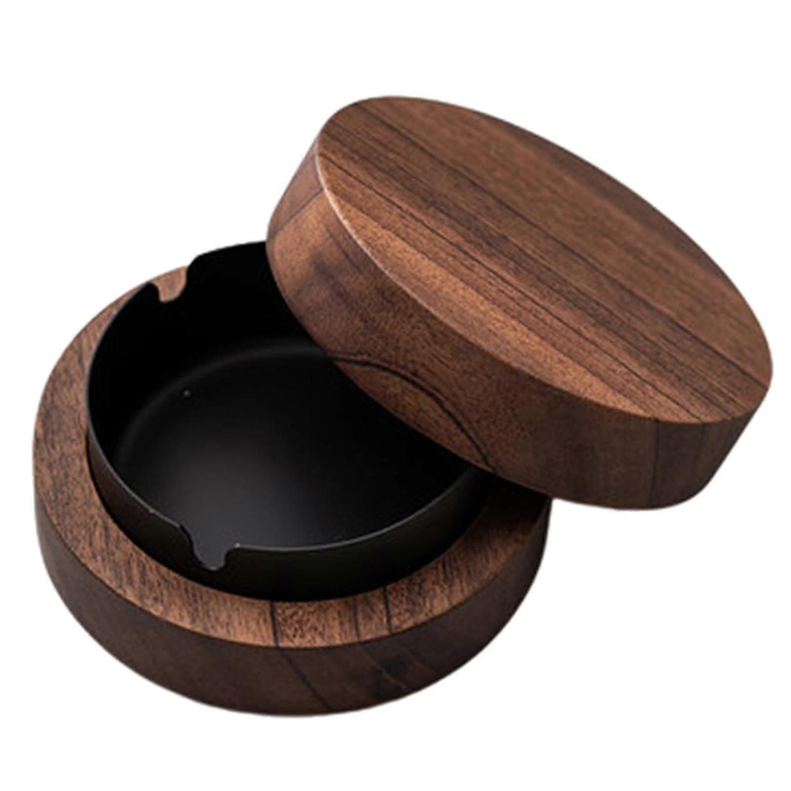 Ashtray Slot Mouth Fine Grinding Walnut Wood Ashtray with Lid Living ...
