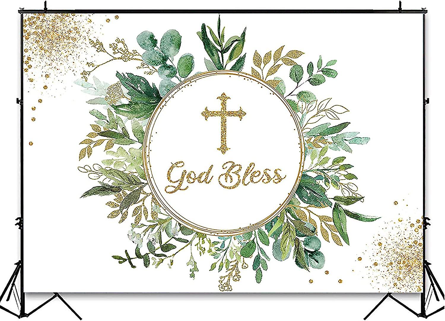 Greenery God Bless Backdrop For Baptism First Holy Communion Baby ...