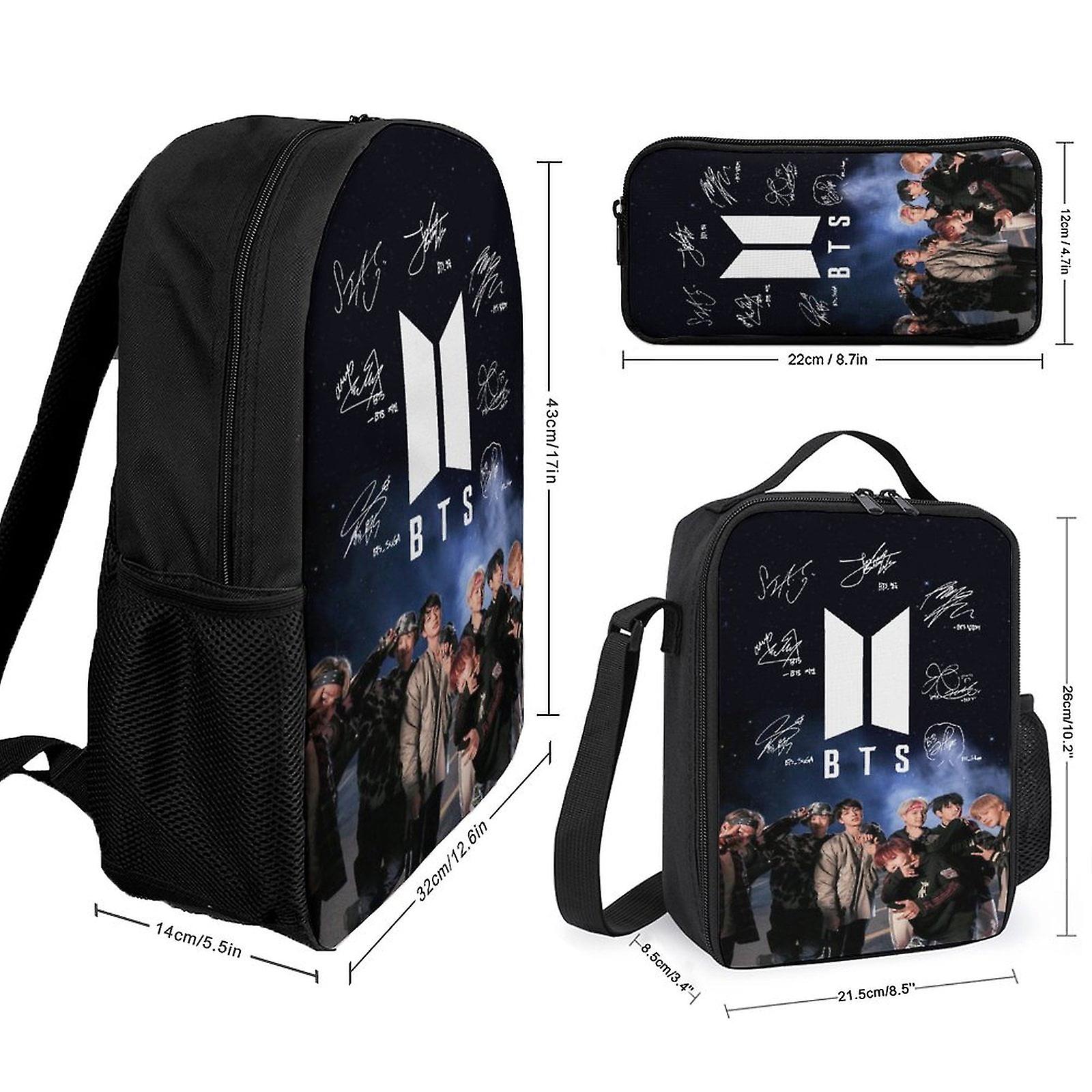 BTS Backpack Set Cartoon Backpacks with Pencil Case And Lunch Bag Lunch ...
