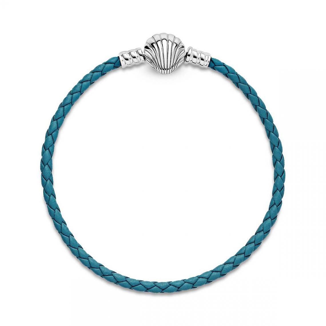 Pandora Moments Bracelet in Leather Tress Turquoise Shell Clasp | Fruugo UK