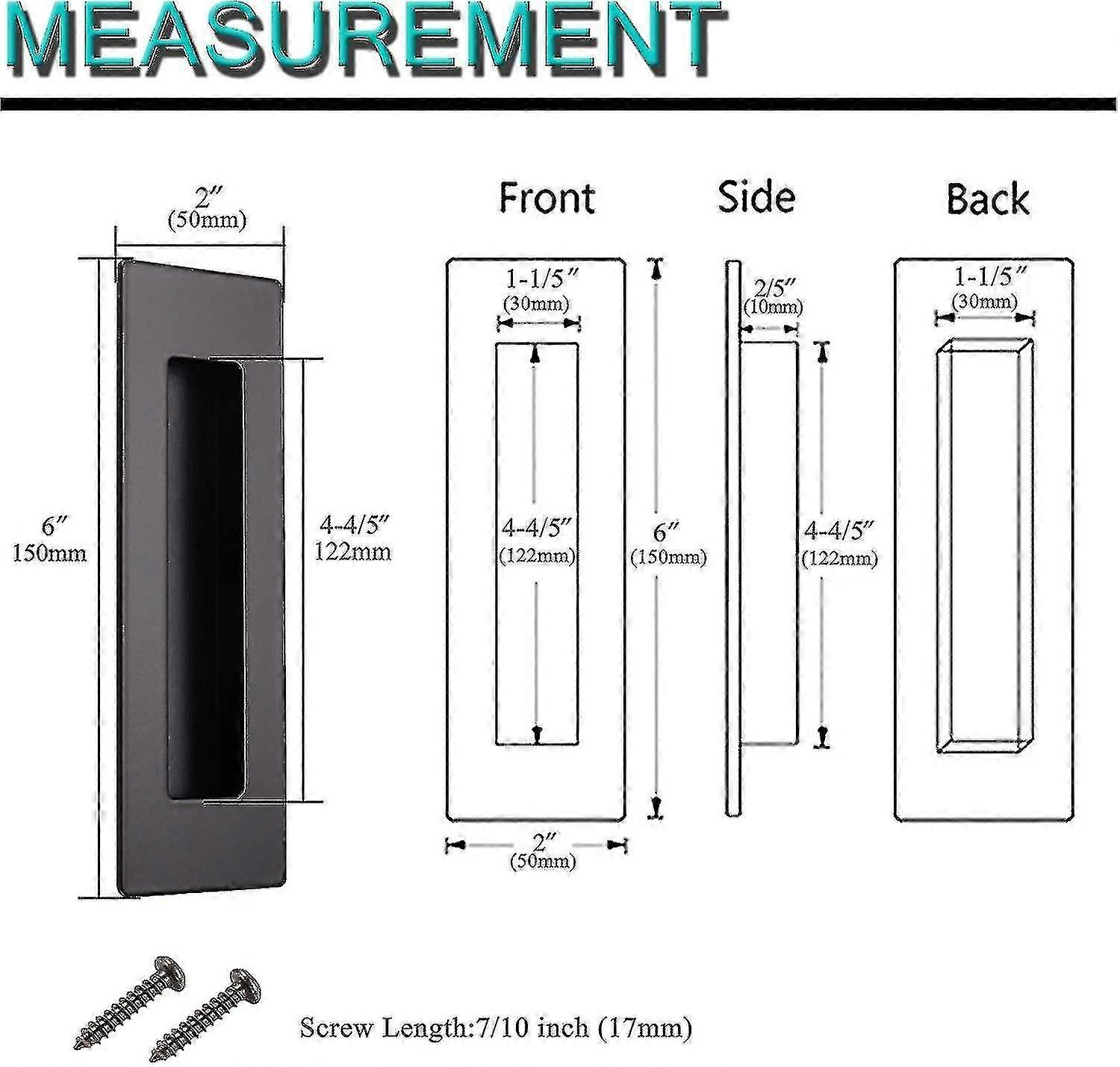 (2 Pack) Black Rectangular Recessed Flush Handles Sliding Door Pulls ...