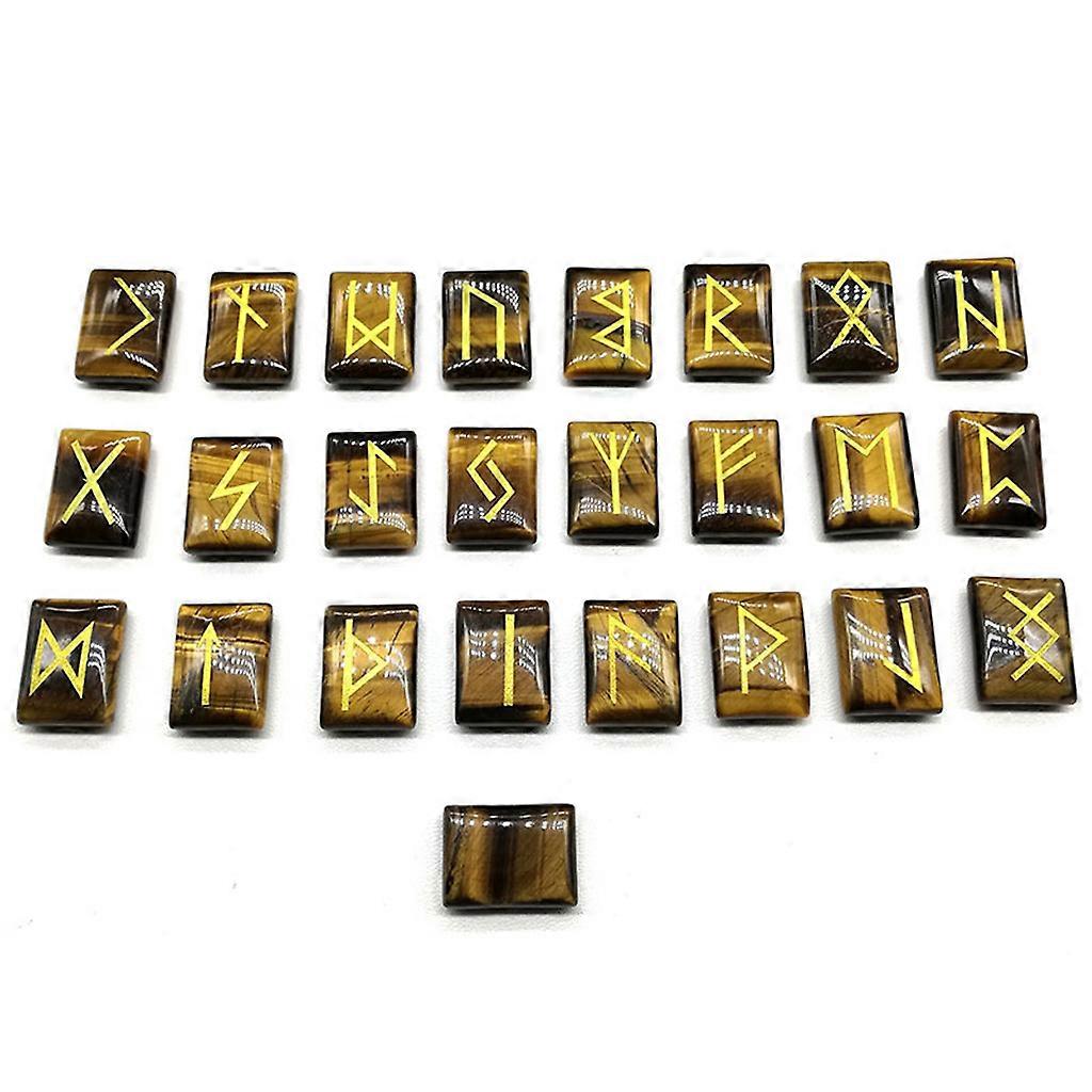 25Pcs Tigereye Healing Gemstone Rune Stones Engraved Elder Futhark Rune ...