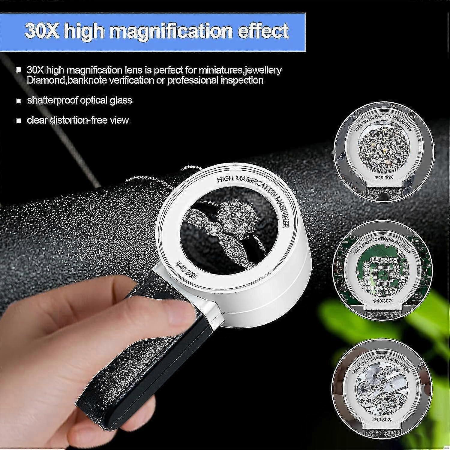 30x Magnifying Magnifier With 3 Leds And Uv Light Scratch Resistant ...