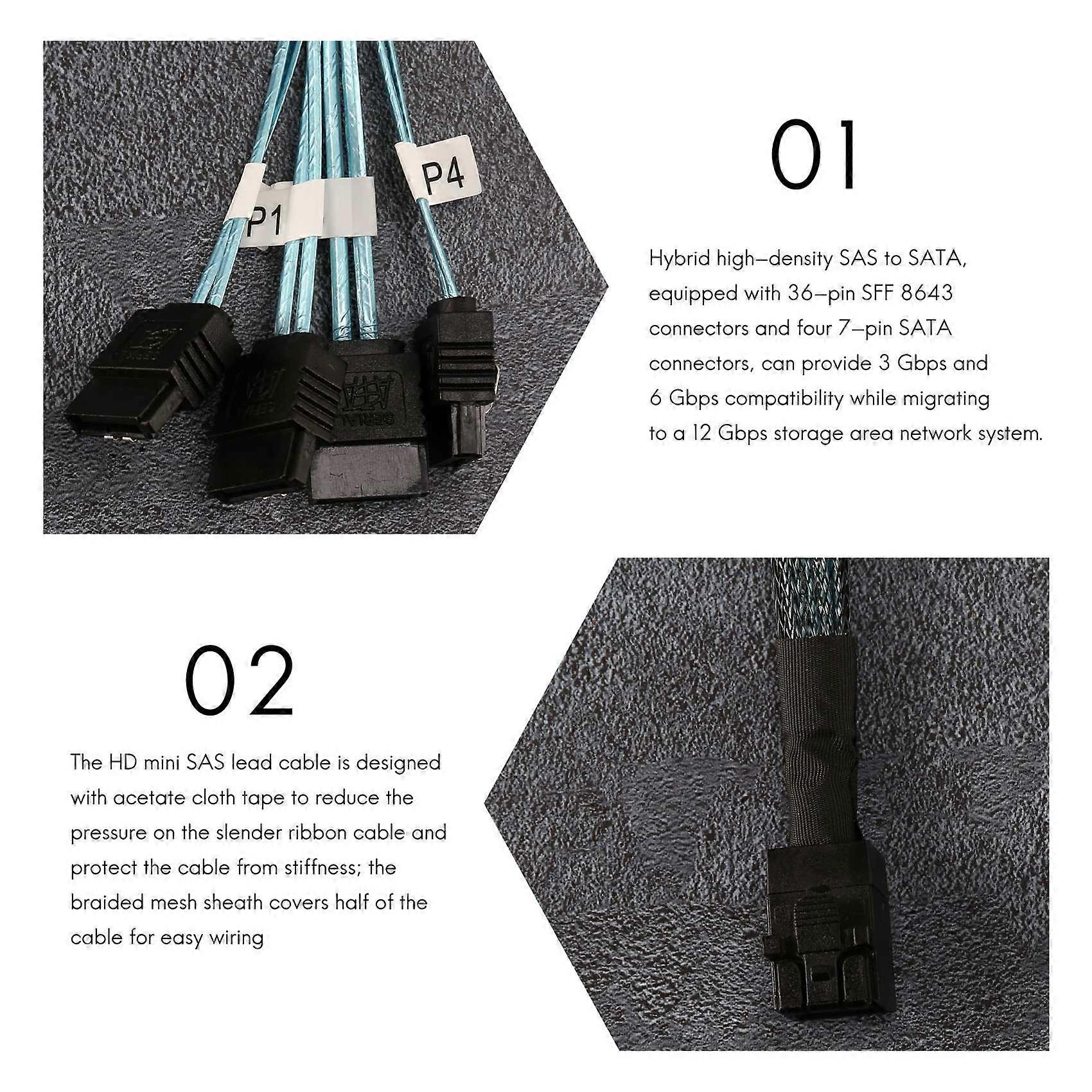 Internal Mini to SATA Cable, SFF-8643 to SATA Forward Breakout ...